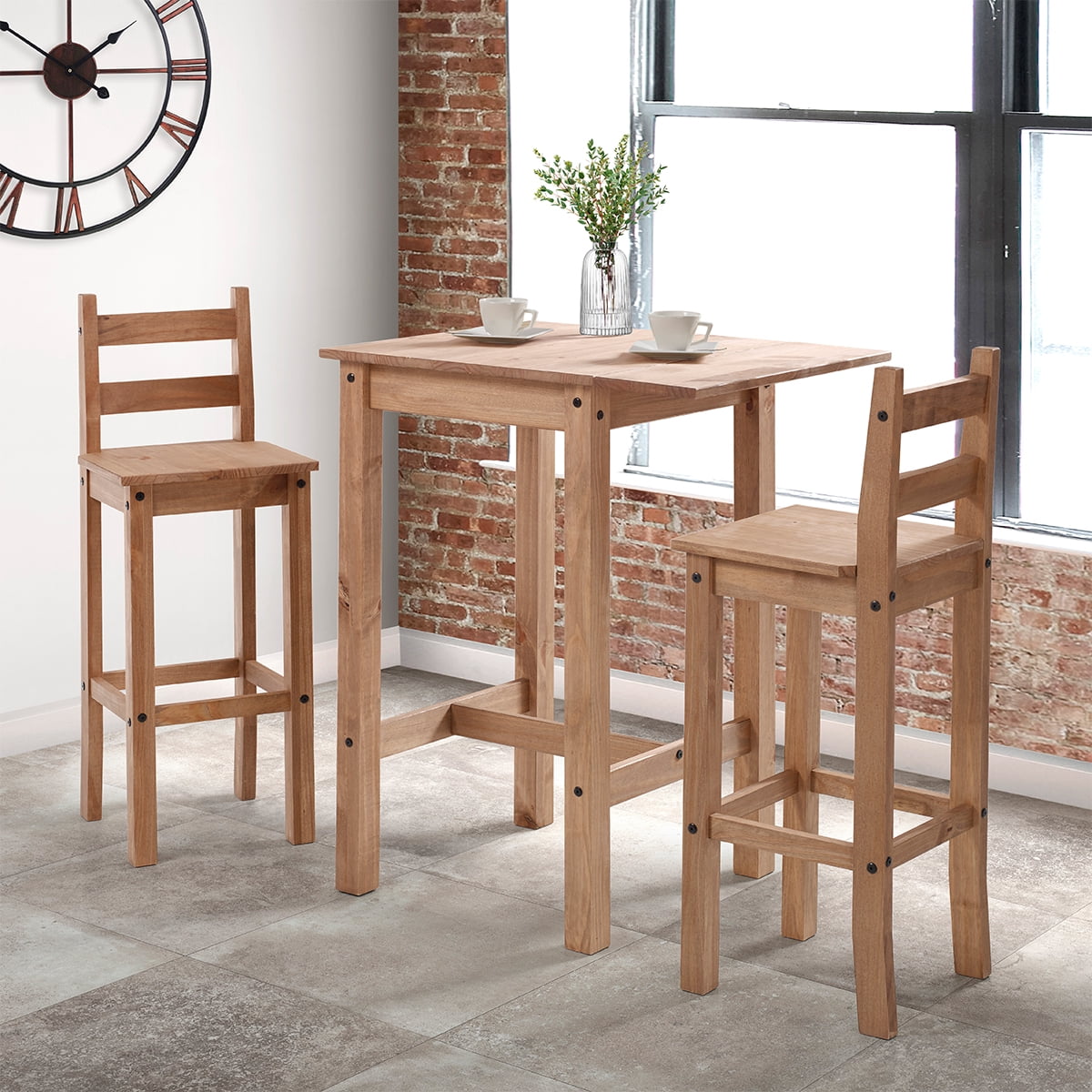 Wood Bar Height Dining Set of Drop Leaf Table and 2 Chairs Corona ...