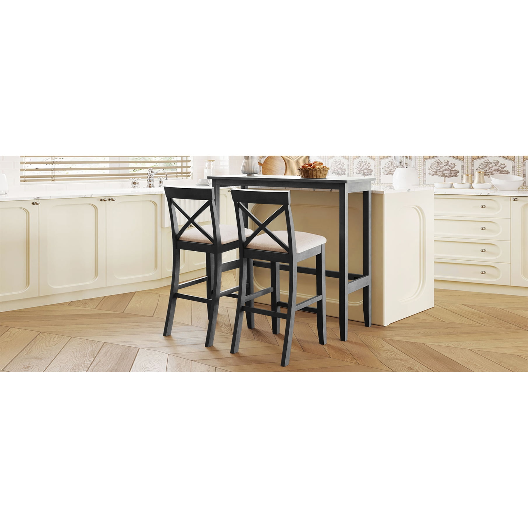 Wood Bar Height Set with Chairs | Suitable for Kitchen Island & Sofa ...