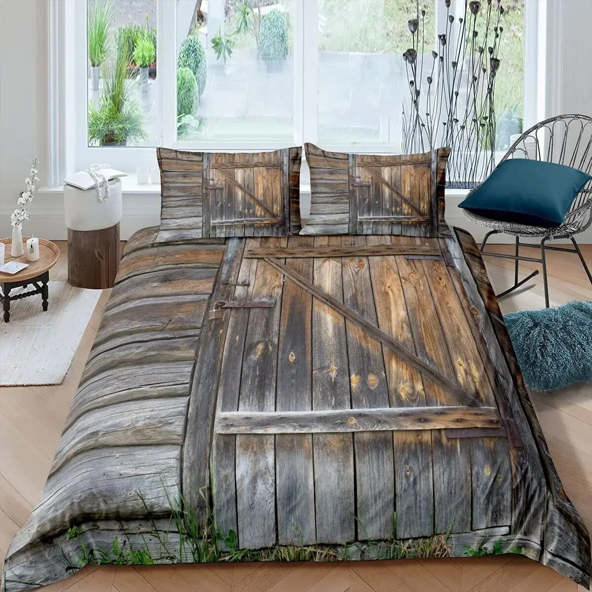 Wood Barn Door Duvet Cover Set Western King Size Rustic Bedding Set Wooden Board Farmhouse ...