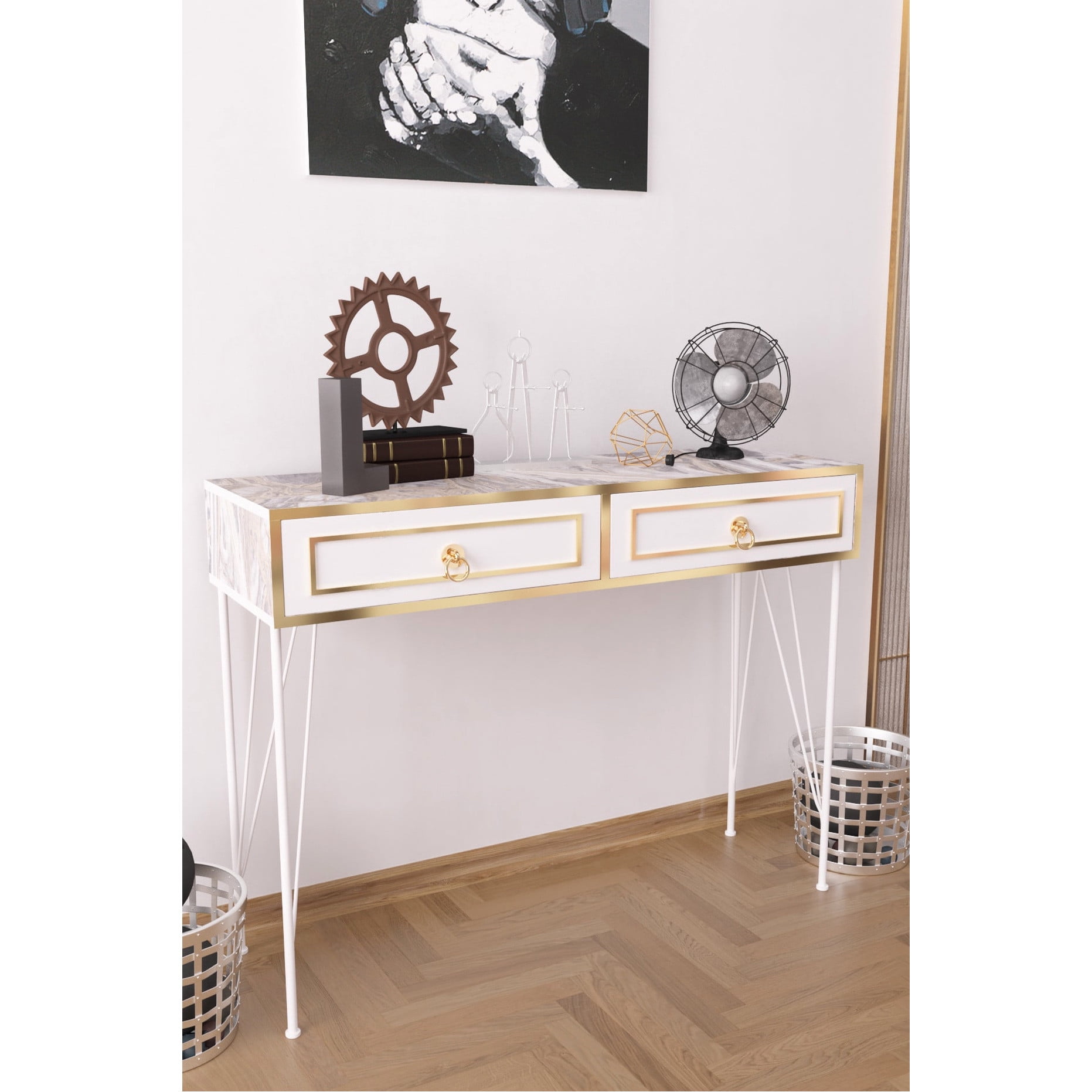 Wood Base Console with Metal Support - Durable Structure - Walmart.com