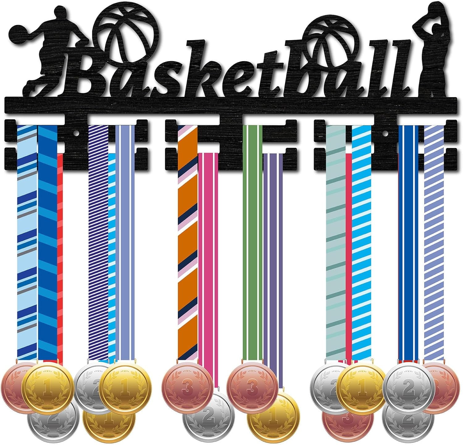 Wood Basketball Medal Holder Sport Medal Hanger Display Medal Rack Wall ...