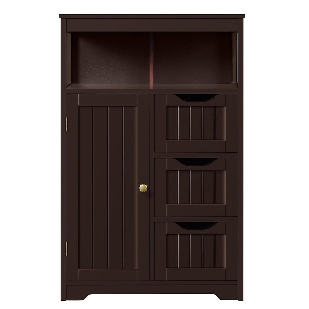 Wood Bathroom Floor Cabinet, Free Standing Storage Cabinet with 3 ...