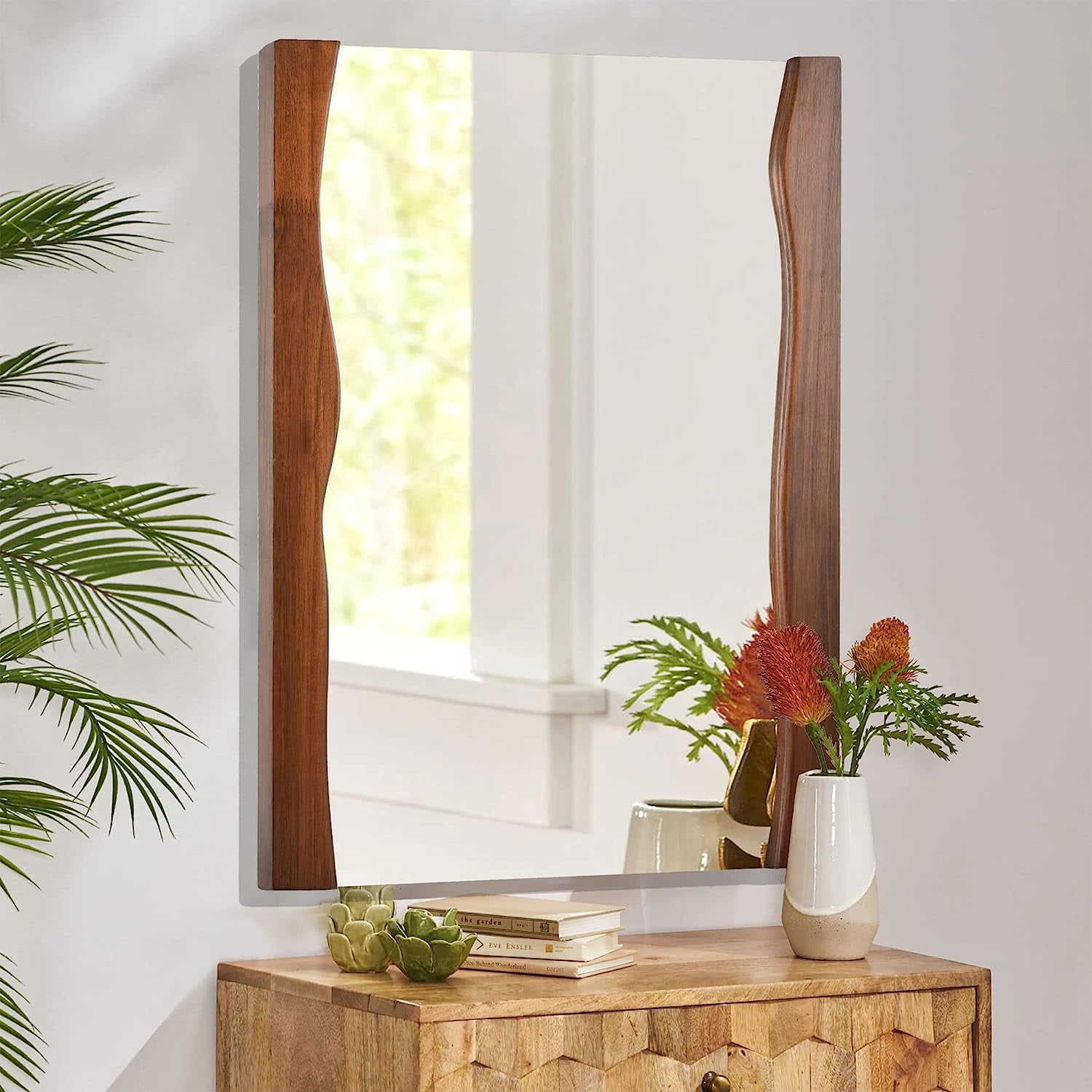Wood Bathroom Mirror 20x28 Inch, Asymmetrical Live Edge Framed ...