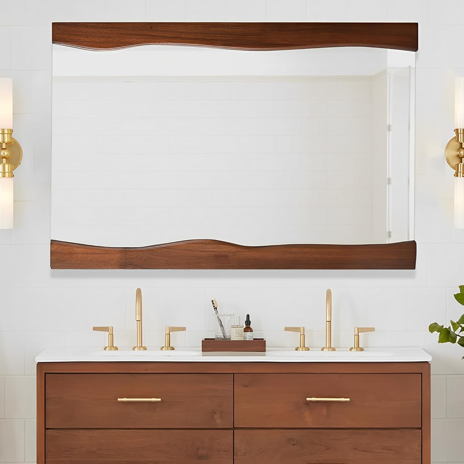 Wood Bathroom Mirror 24x32 Inch, Asymmetrical Live Edge Framed ...
