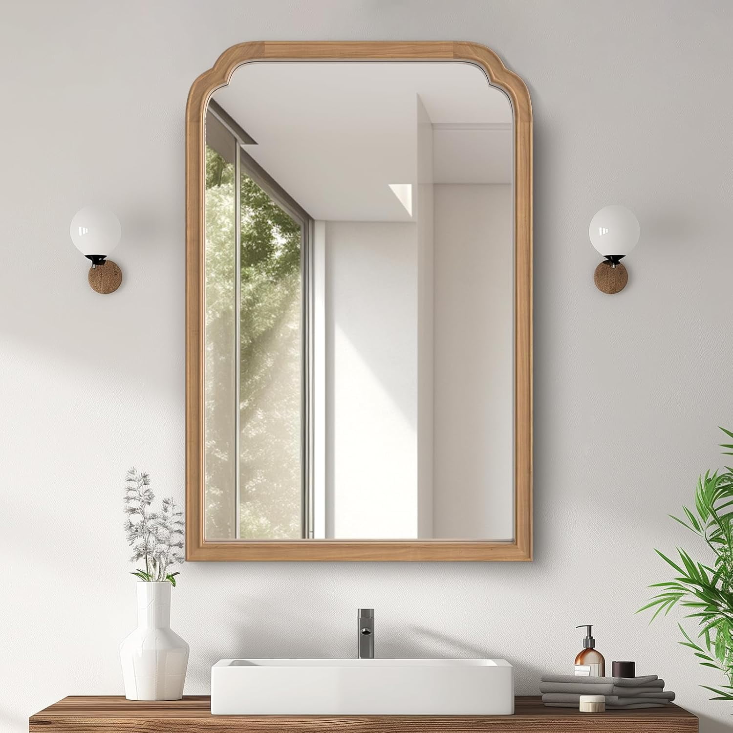 Wood Bathroom Mirrors for Wall, Rustic Wood Frame Wall Mirror ...