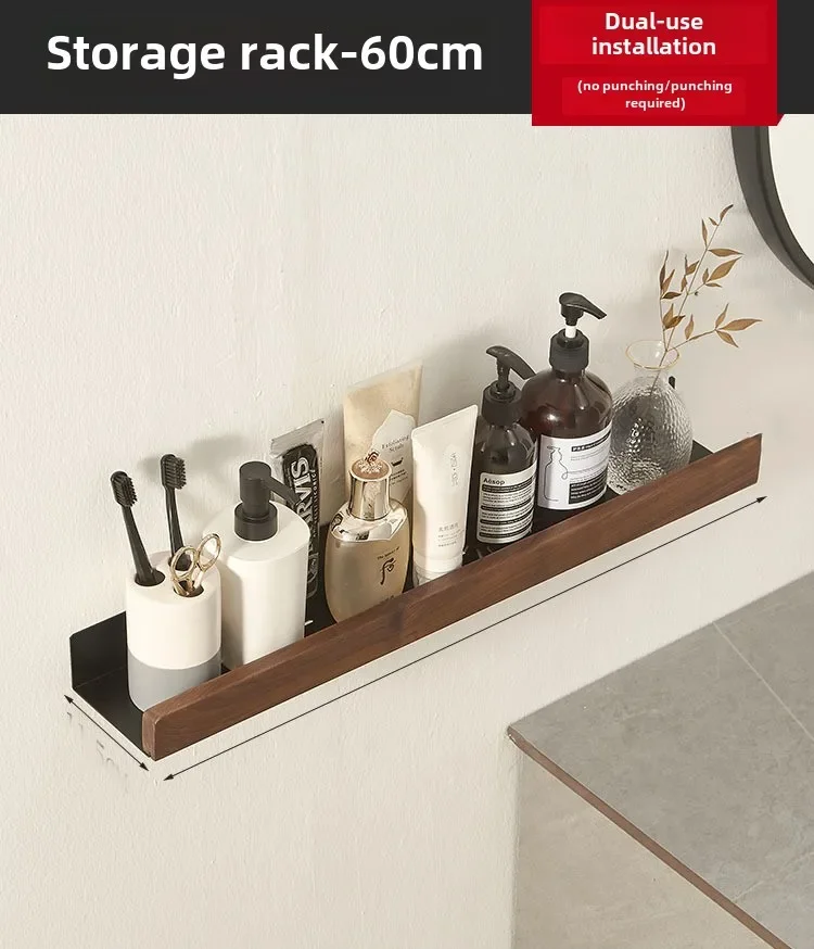 Wood Bathroom Shelving Wall Mounted Toilet Shampoo Shelf Aluminum ...