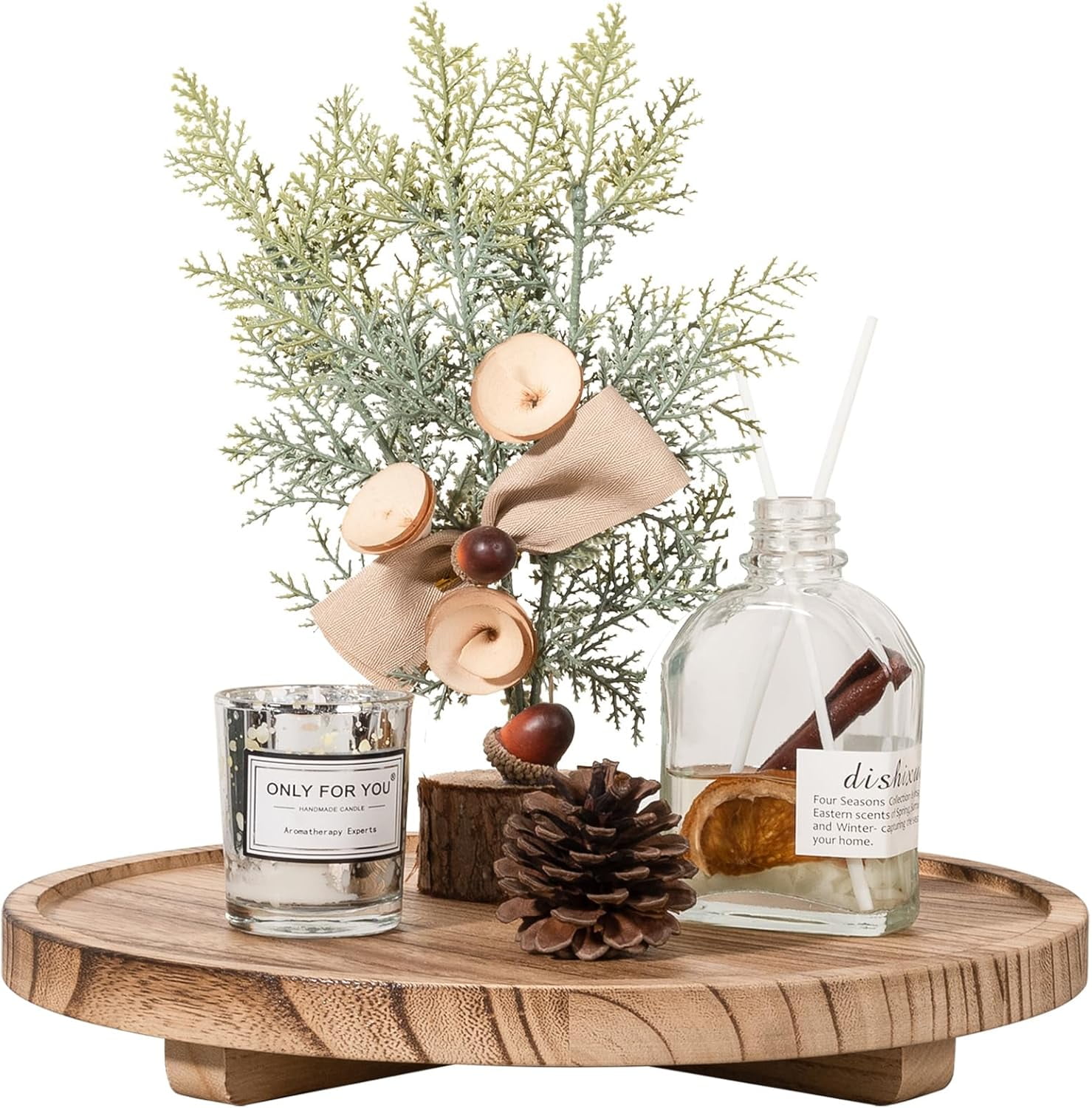 Wood Bathroom Vanity Tray Round, Decorative Tray Wooden Riser Kitchen ...