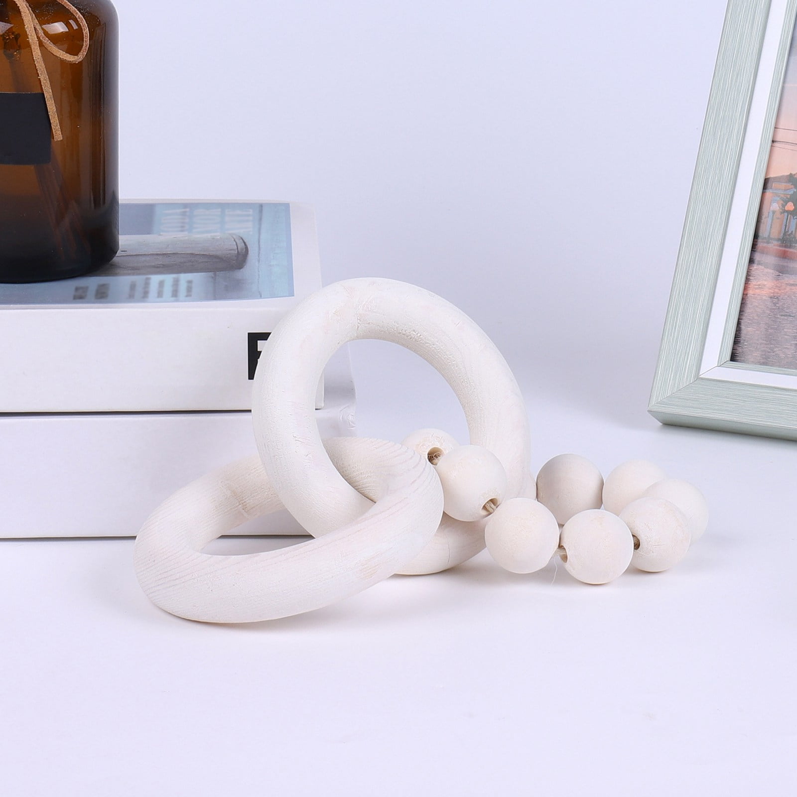 Wood Bead Chain Link Decorative Hand Carved Boho Farmhouse Aesthetic ...