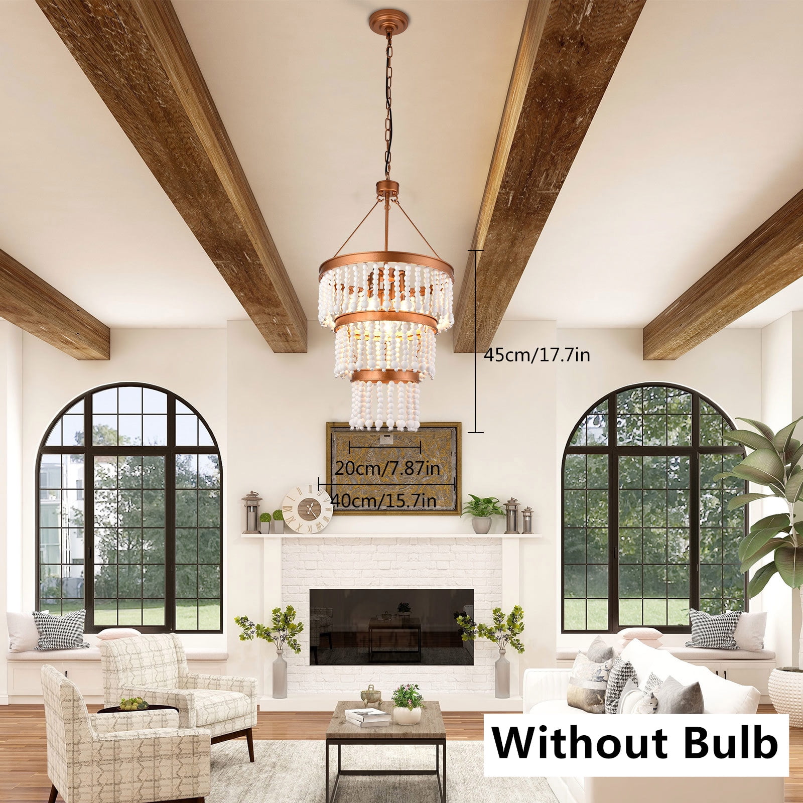 Wood Bead Chandelier Pendant Light White Bohemian Boho Beachy Ceiling ...