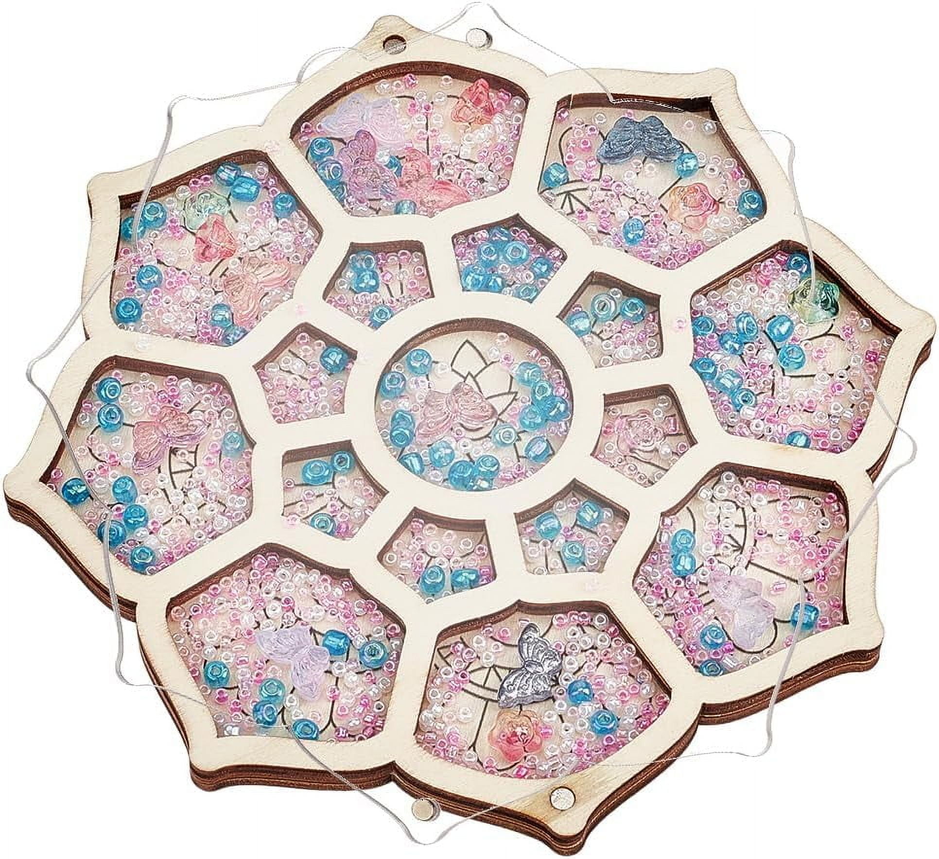 Wood Bead Organizer Tray Flower Bead Box with Lid Storage Container ...