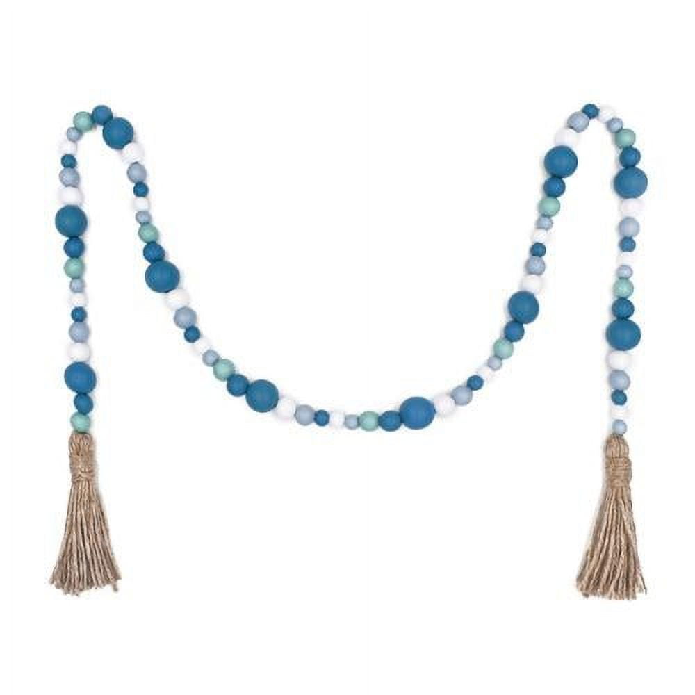 Wood Bead String Beach Wood Beads Blue Wood Bead Garland Tassel ...
