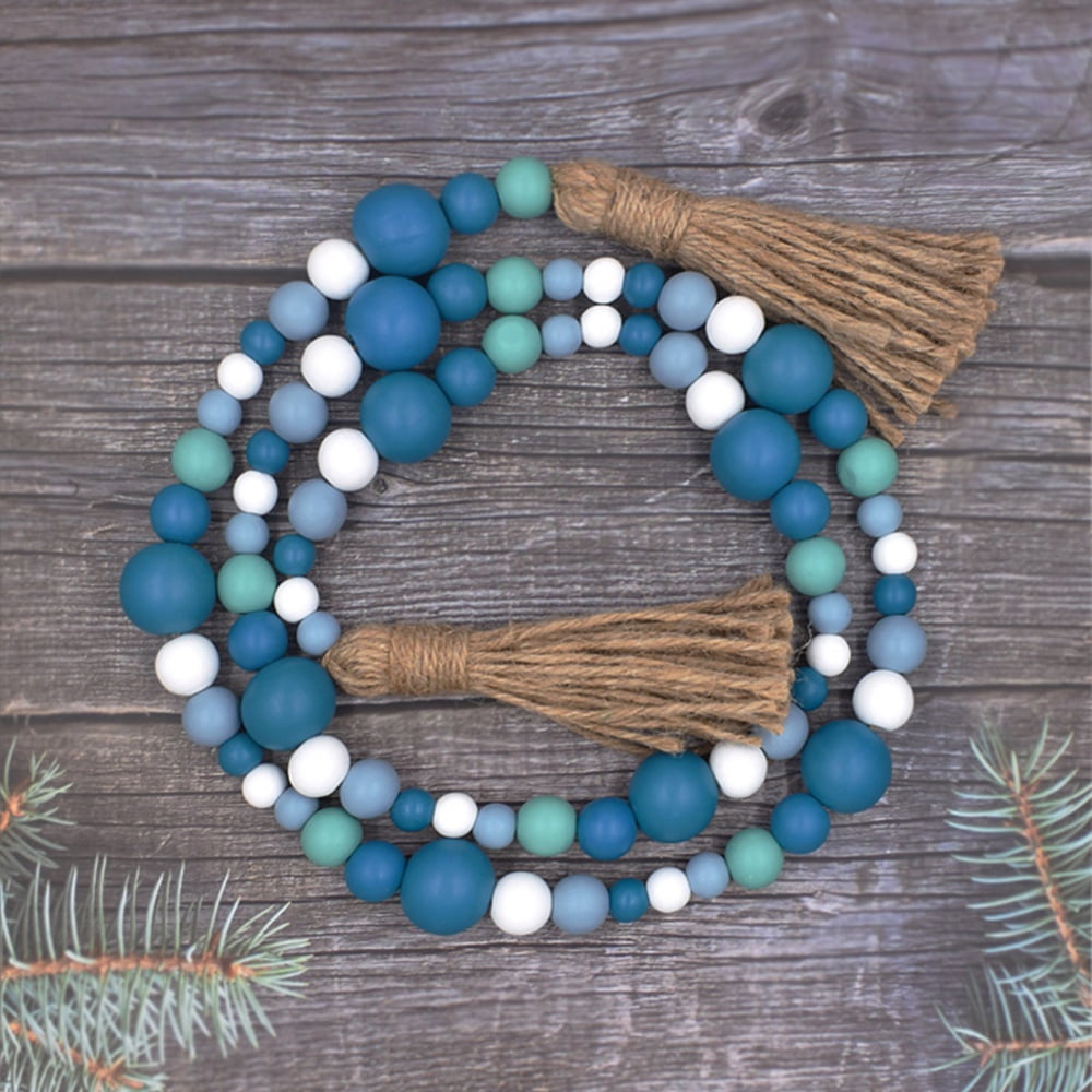 Wood Bead String Beach Wood Beads Blue Wood Bead Garland Tassel ...