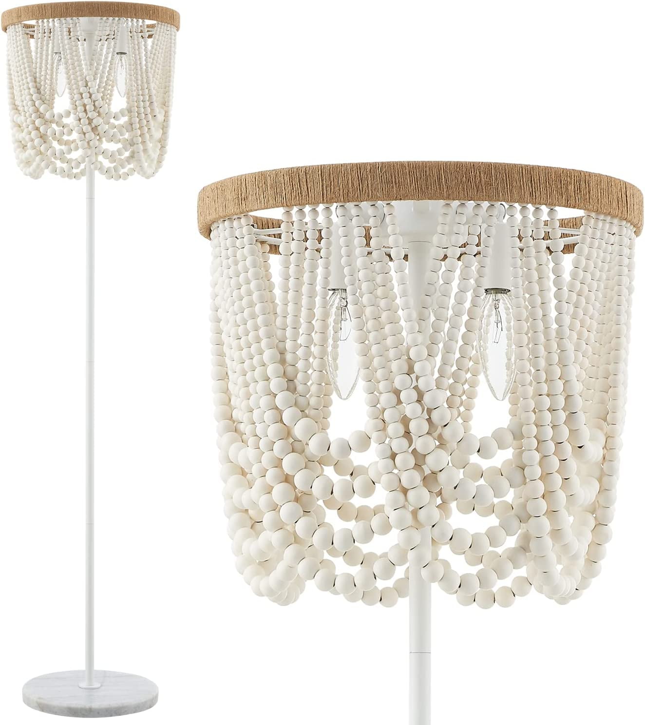 Wood Beaded Floor Lamp - Antique Rustic White Finishing for Bedroom ...