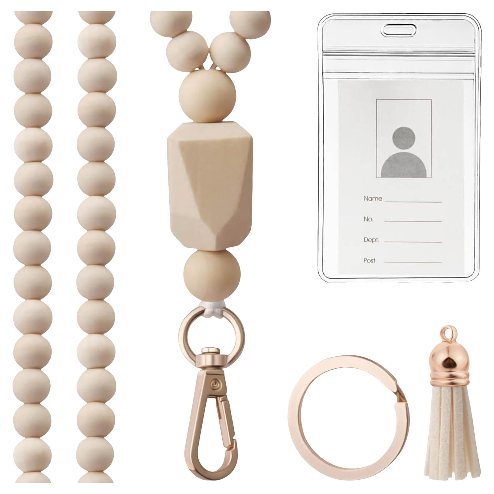 Wood Beaded Lanyard Teacher Fashion Lanyard with ID Holder for Keys ...