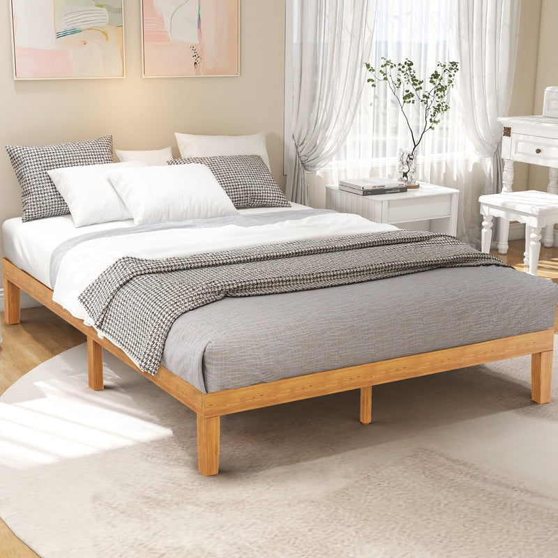 Wood Bed Frame, 12 Inch Solid Wood Platform Bed with Wooden Slats and ...