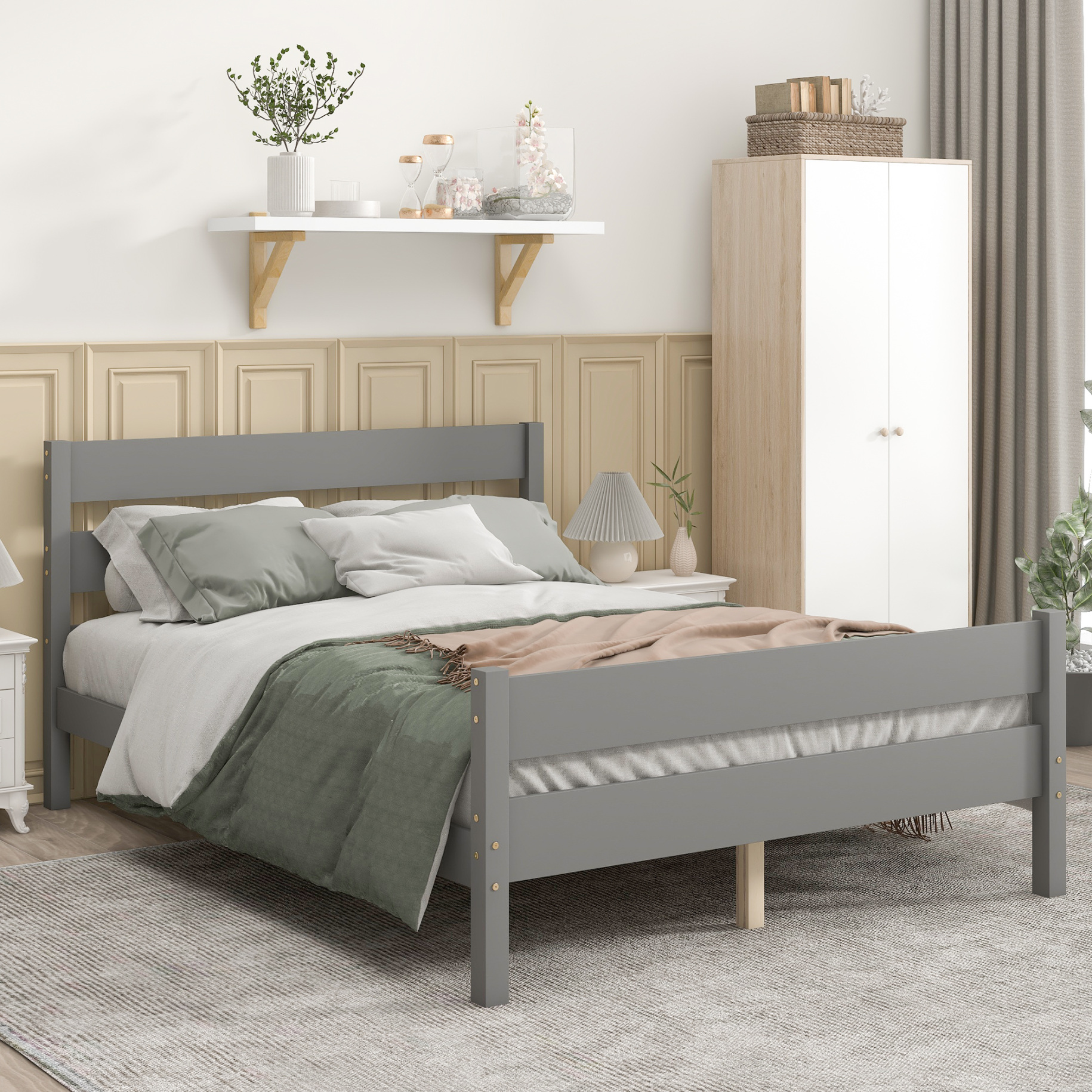 Wood Bed Frame Twin Size, Platform Bed Frame with Headboard and ...