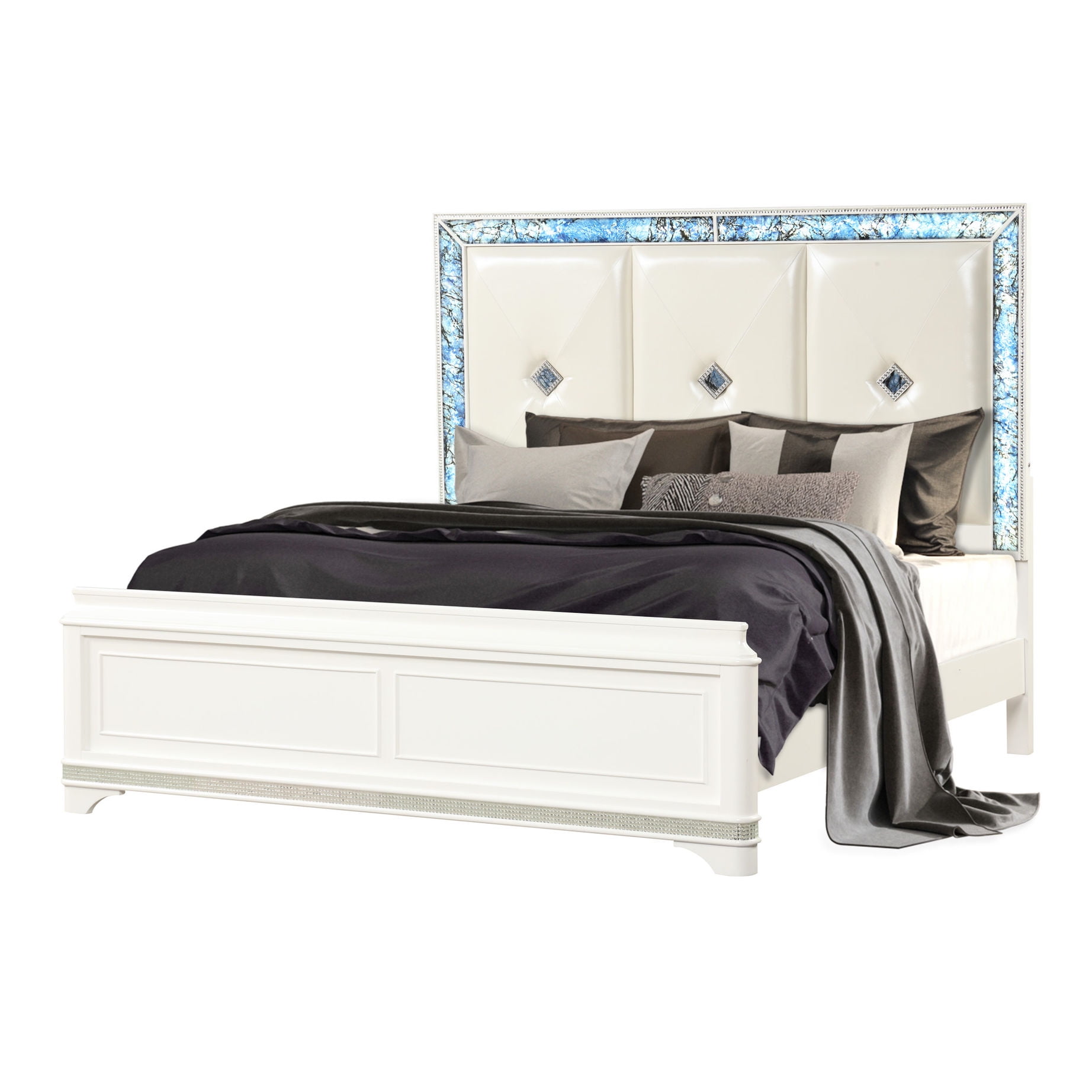 Wood Bed Frame with Lighting / Bedroom Atmosphere / Tufted Headboard ...