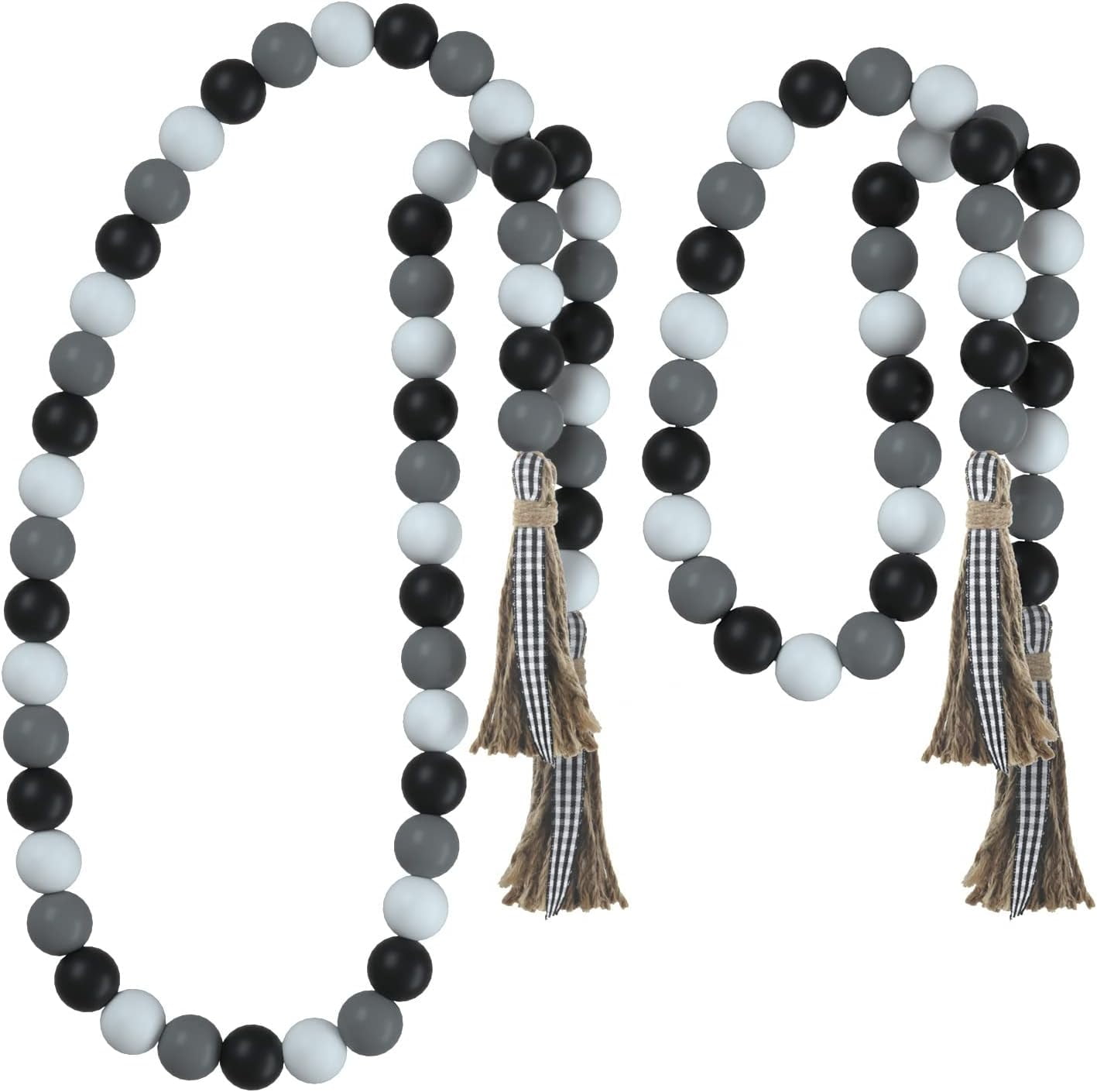 Wood Bead Garland with Tassels,ZUEXT 2pcs Farmhouse Rustic Natural ...