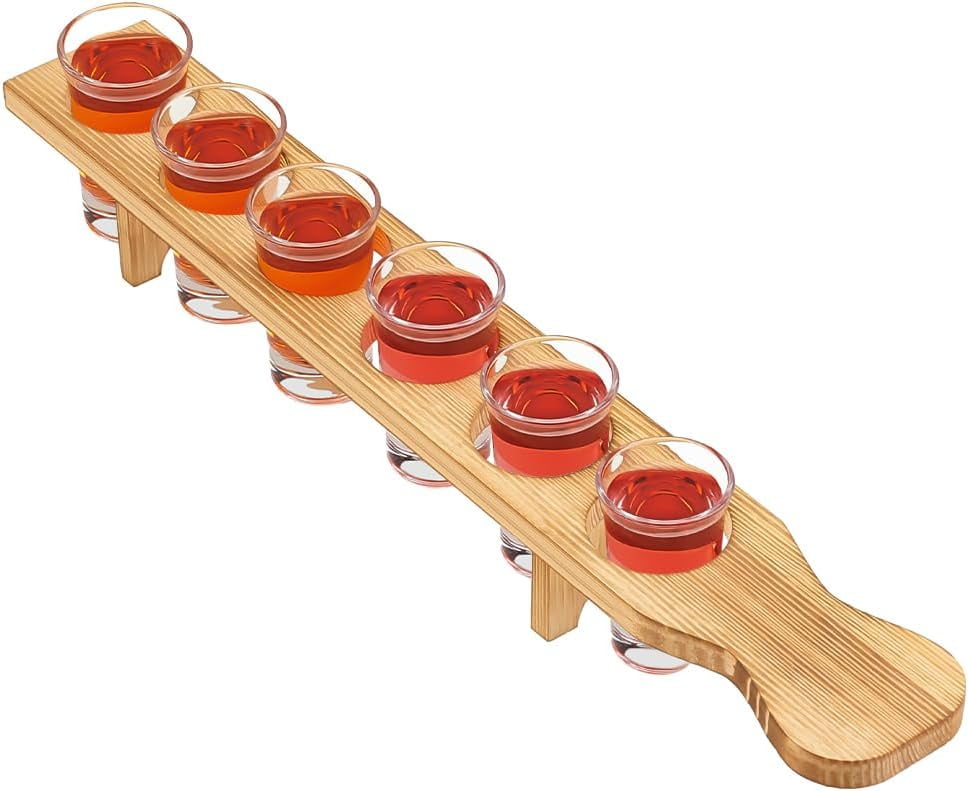 Wood Beer Flight Board Holds 6 Glass Burlywood Paddle Board Serving ...