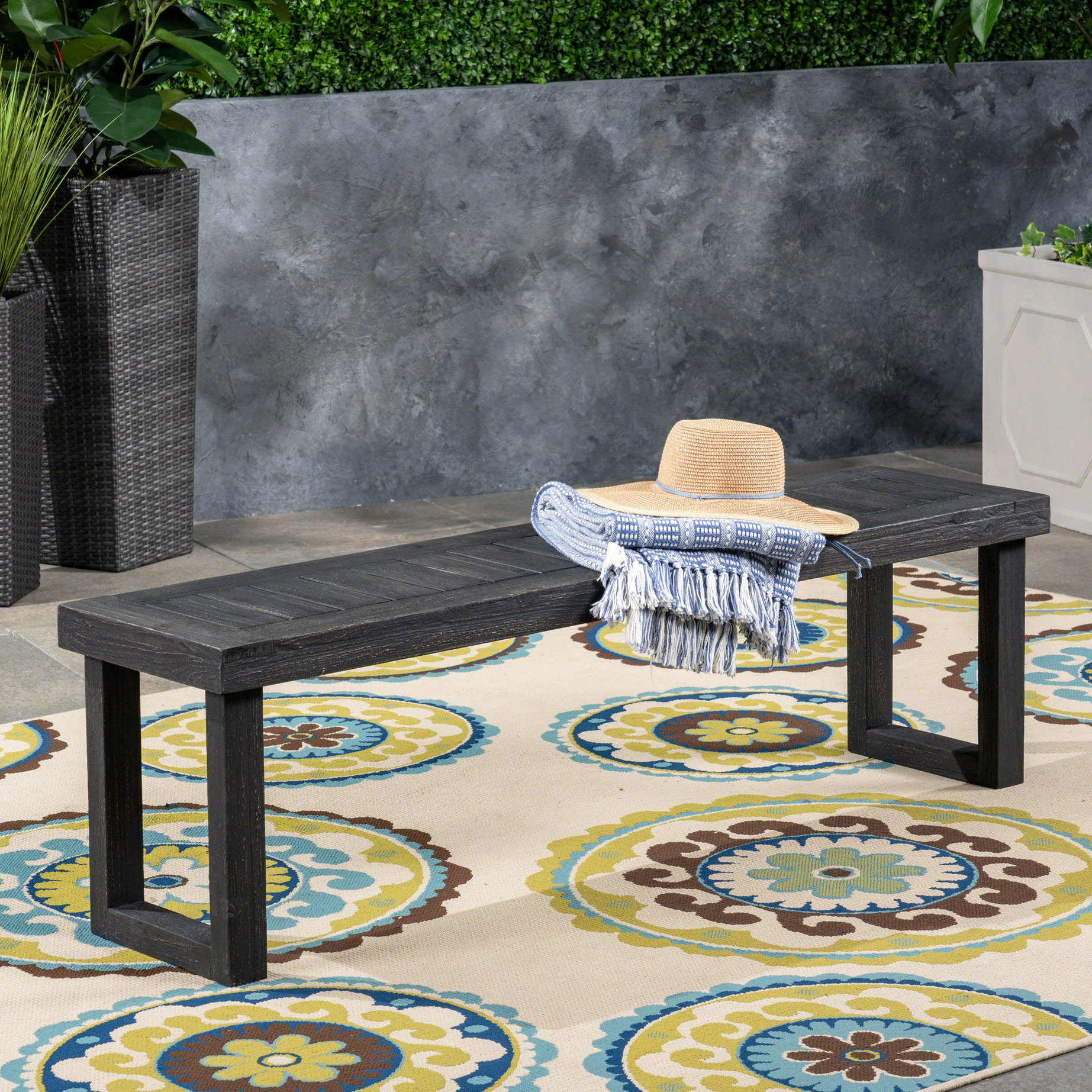 Wood Bench In Dark Grey - Ideal For Outdoor Picnics, 60" W X 15" D 18 ...