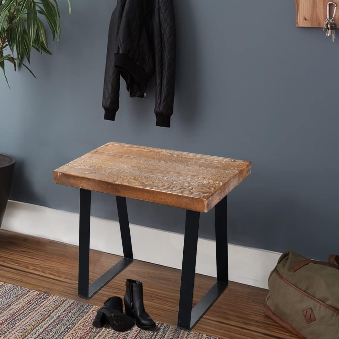 Wood Bench Solid Rectangle Reclaimed Pine Entryway Stools, 19"x12"x16"H ...