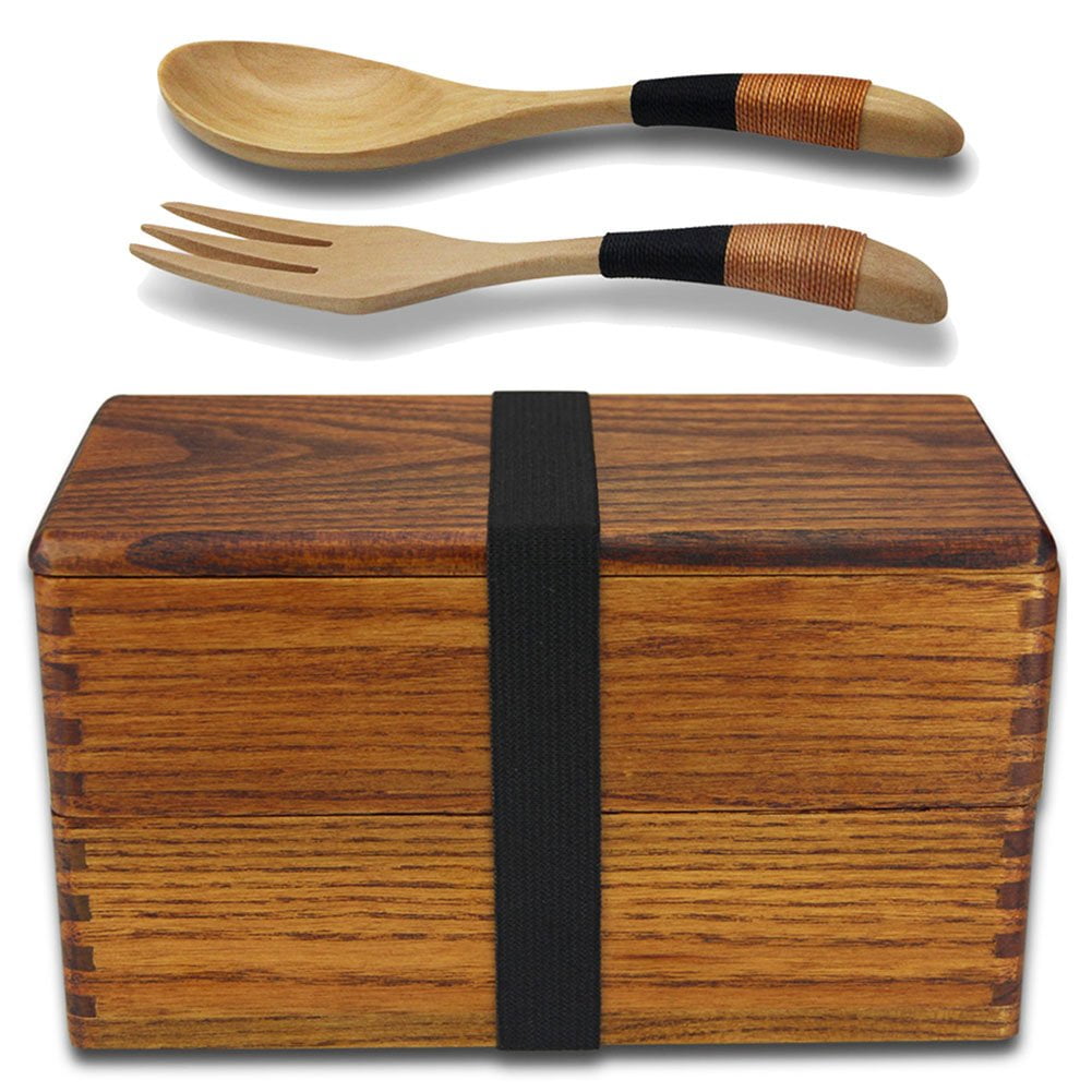 Wood Bento Box, Lunch boxes, Japanese Traditional Natural Square Wooden ...