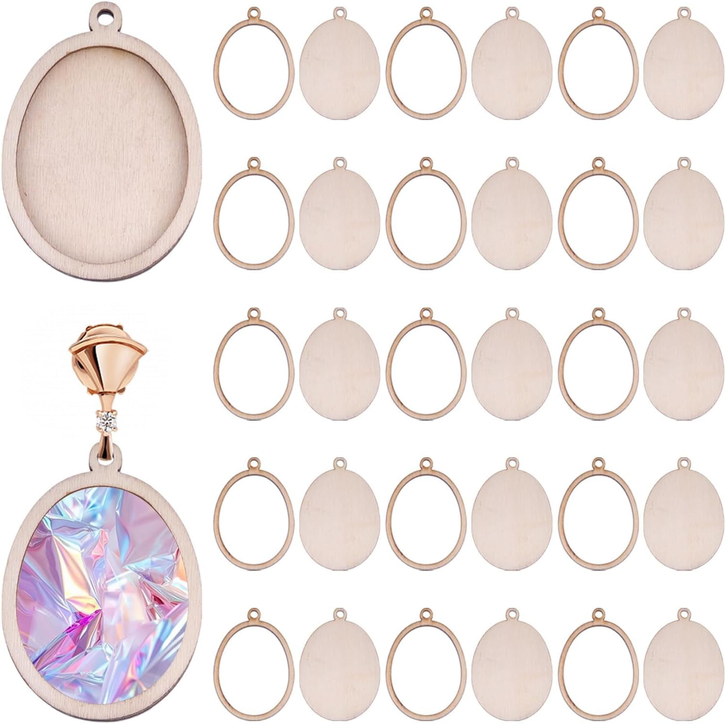 Wood Bezel Inlay Frame Bezel Pendant Round Shape Open Back Frame ...