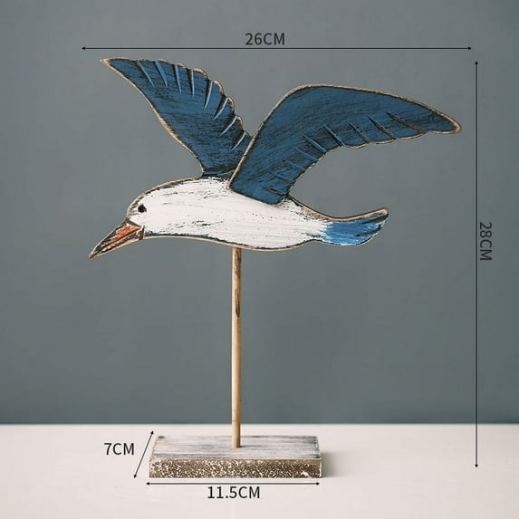 MERRYHAPY Handmade Dark Wooden Seagull Sculpture Tabletop Decor Coastal ...