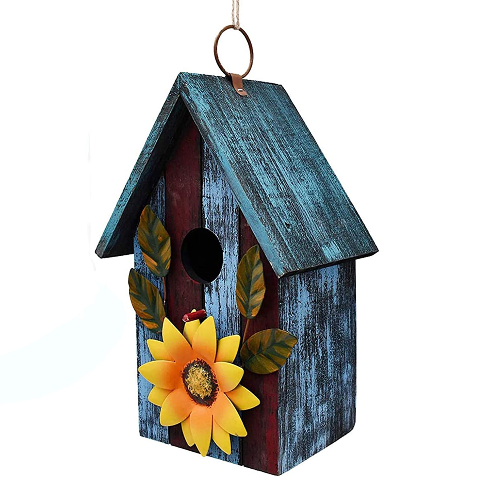 Wood Bird House for Outside Hanging Bird Box Decorative Hand Painted ...