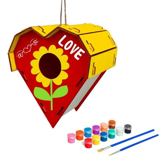 Wood Birds Nest Box DIY Nest Box Bird House Kit Painting Bird House Art ... Wood Birds Nest Box DIY Nest Box Bird House Kit Painting Bird House Art ...
