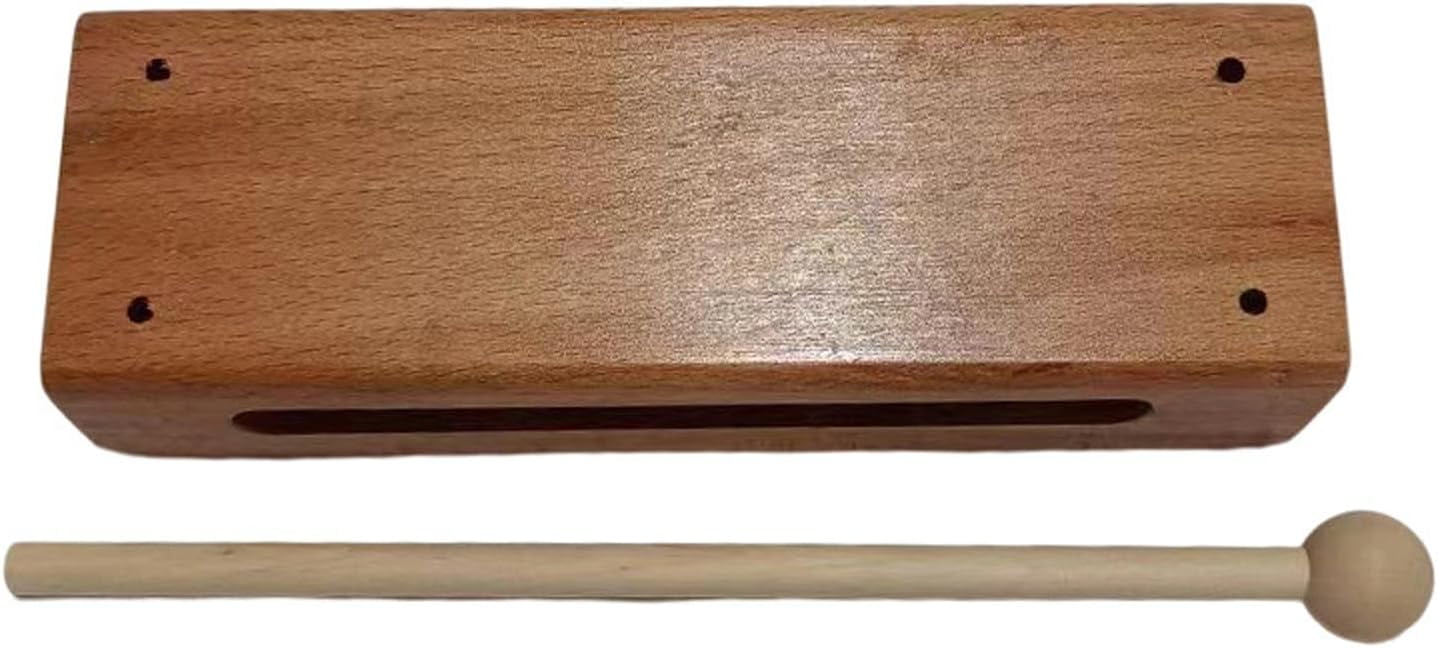 Wood Block Musical Instrument with Mallet Solid Hardwood Percussion ...
