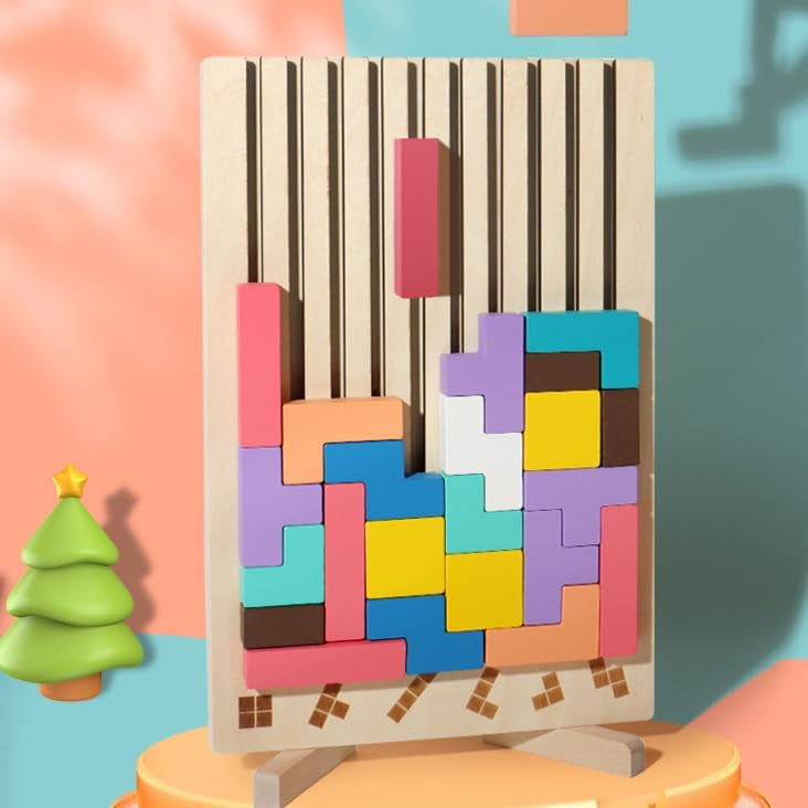 Wood Block Puzzle Brain Teasers Toddler Toys Tangram Intellectual ...
