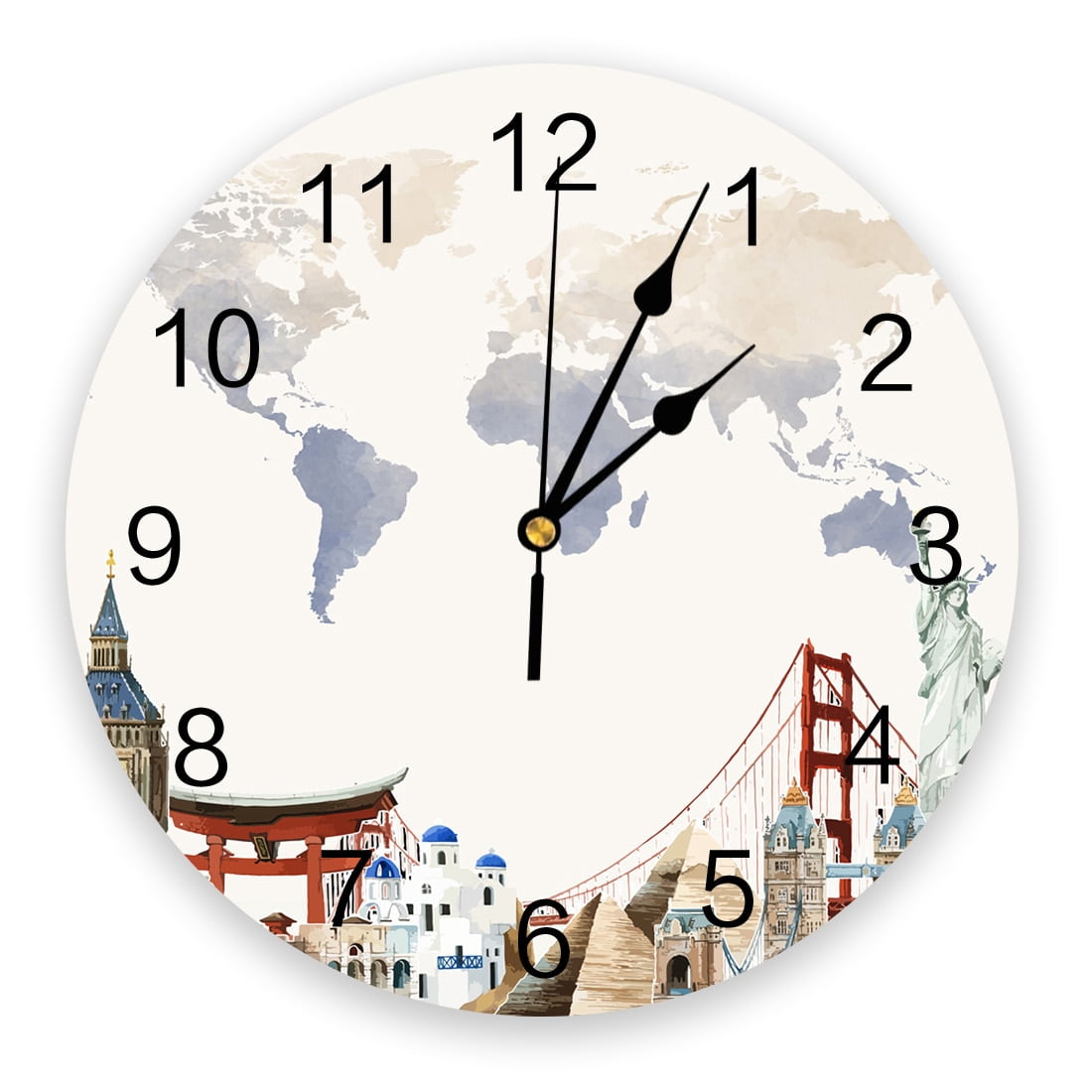 Wood Board Map Famous Buildings Wall Clock Kitchen Home Living Room ...