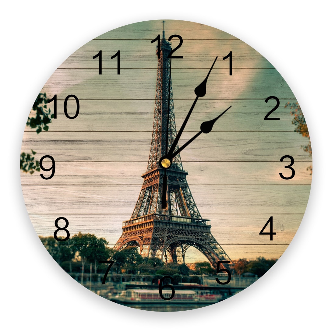 Wood Board Map Famous Buildings Wall Clock Kitchen Home Living Room ...
