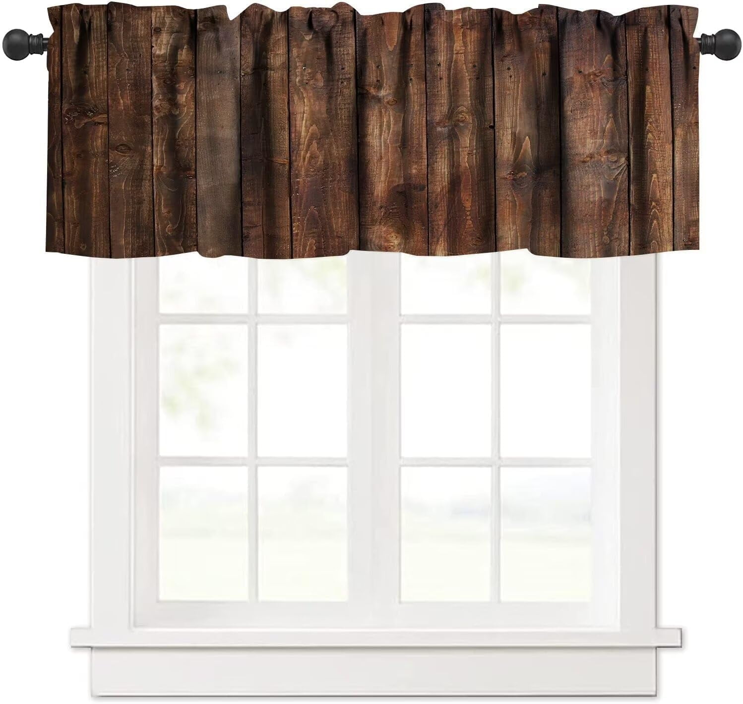 Wood Board Valance Curtain Farmhouse Rustic Wood Brown Barn Hardwood ...