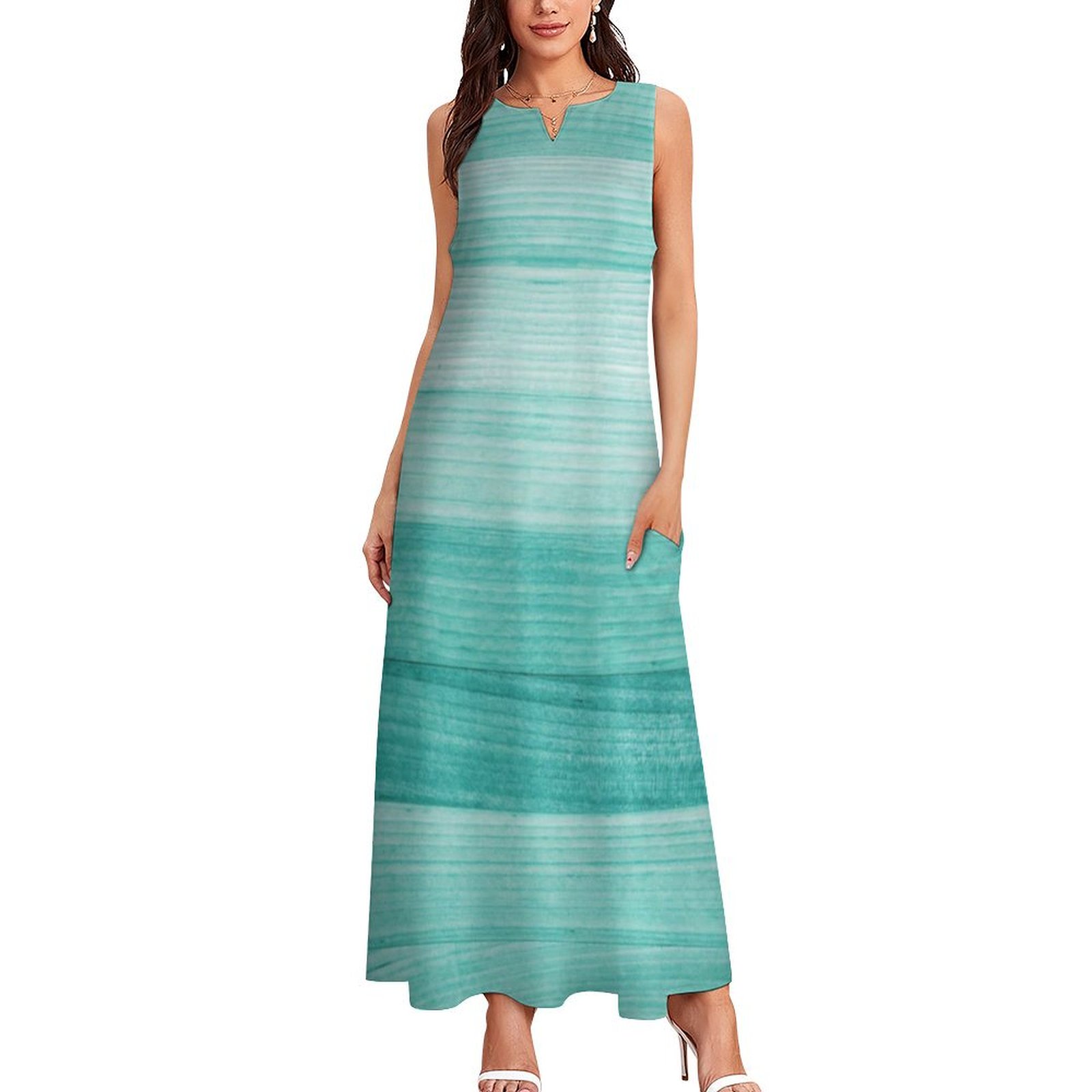 Wood Board With Horizontal Lines Printed Long Dress Luxury Woman ...