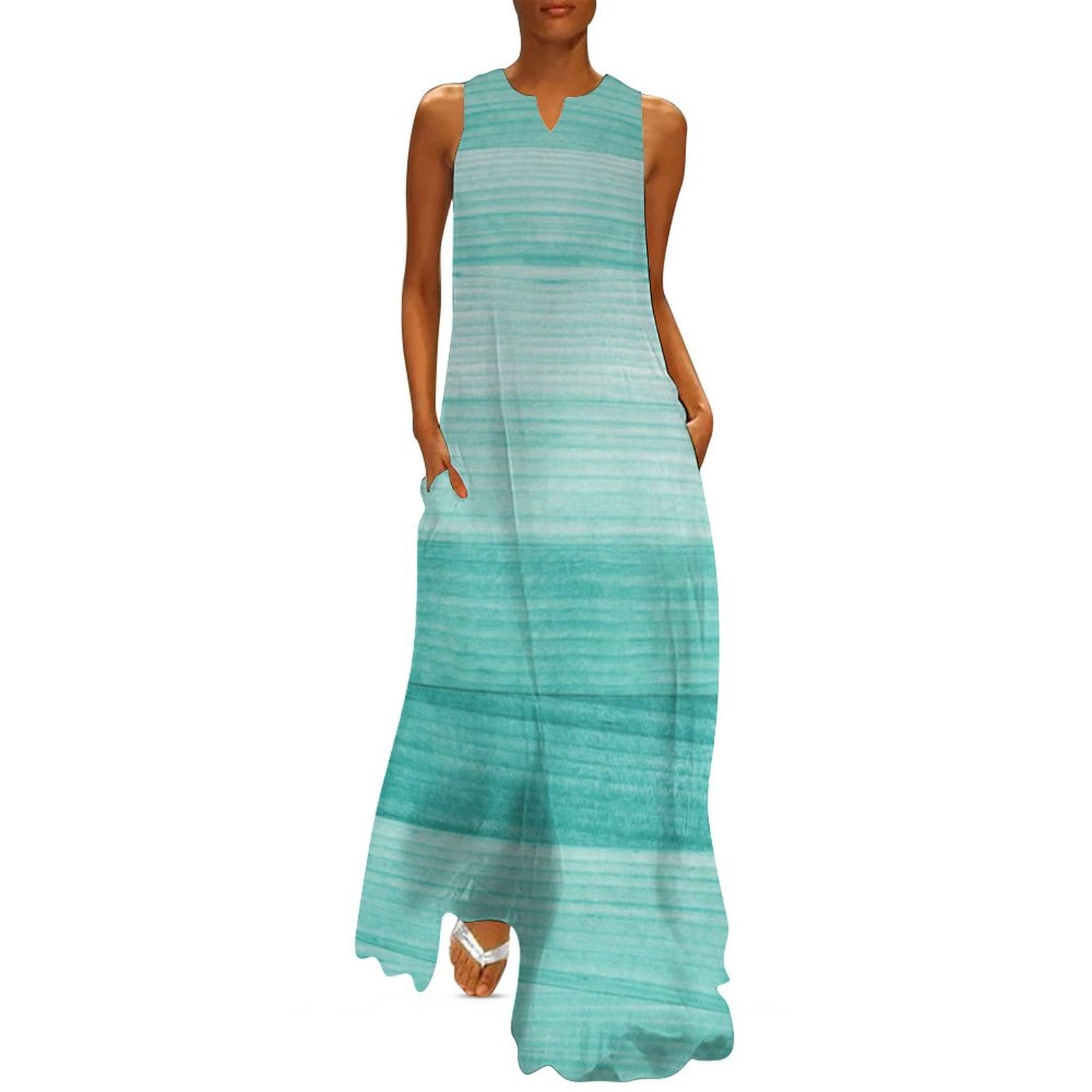 Wood Board With Horizontal Lines Printed Long Dress Women's Summer ...