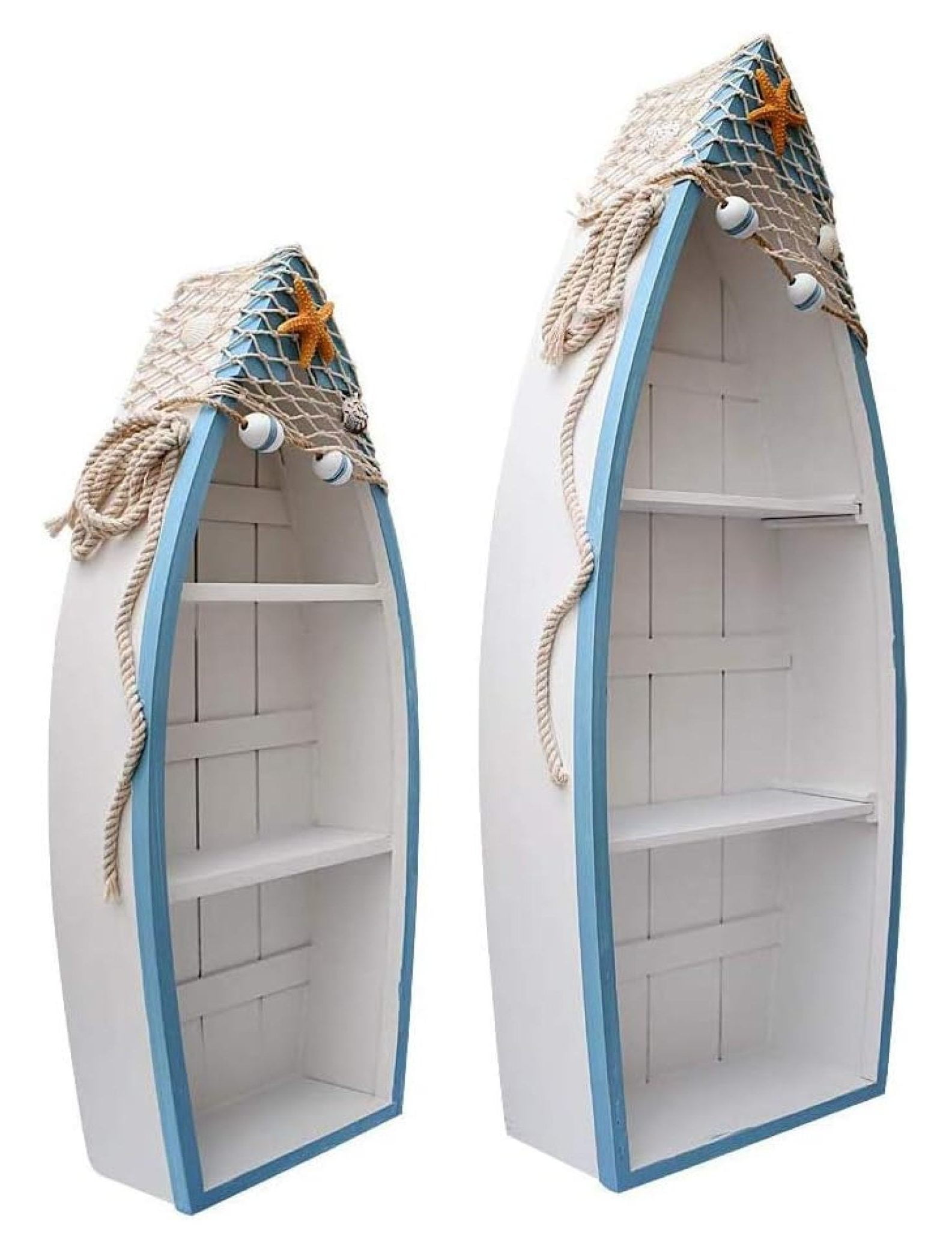 Wood Boat Shelf Decor Nautical Beach Theme Display Boat with 2 Shelves ...