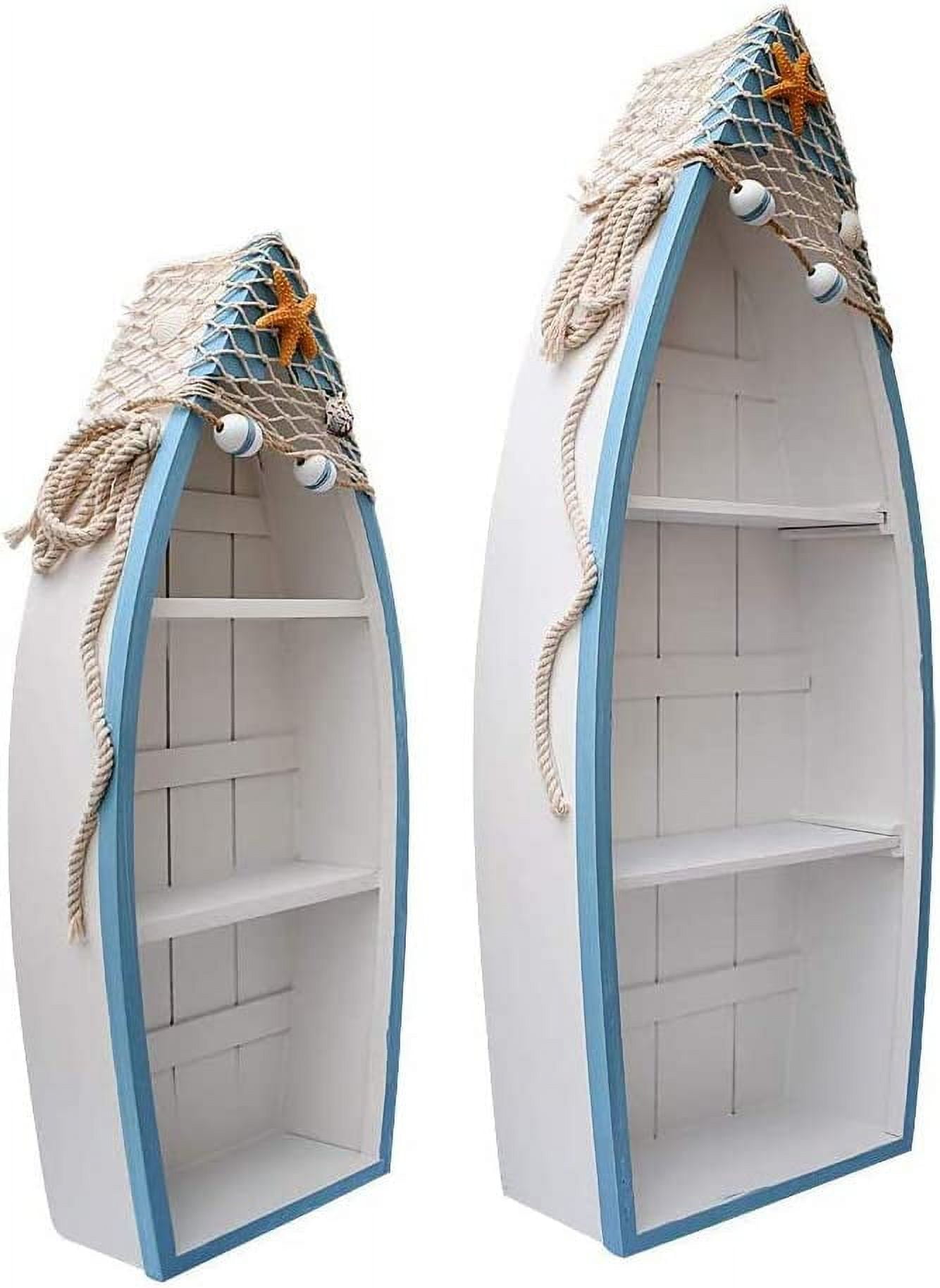 Wood Boat Shelf Nautical Beach Theme Display Boat Standing Boat with 2 ...