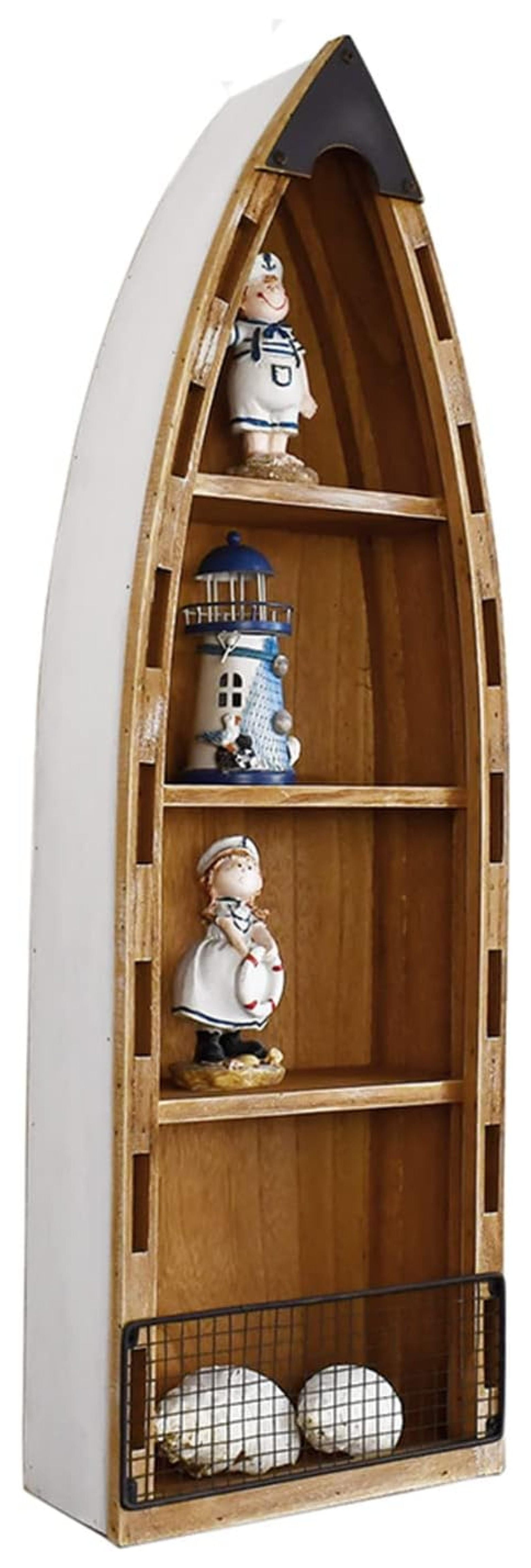 Wood Boat Shelf Standing Boat Decor, Decorative Bookshelf Boat Shelves ...