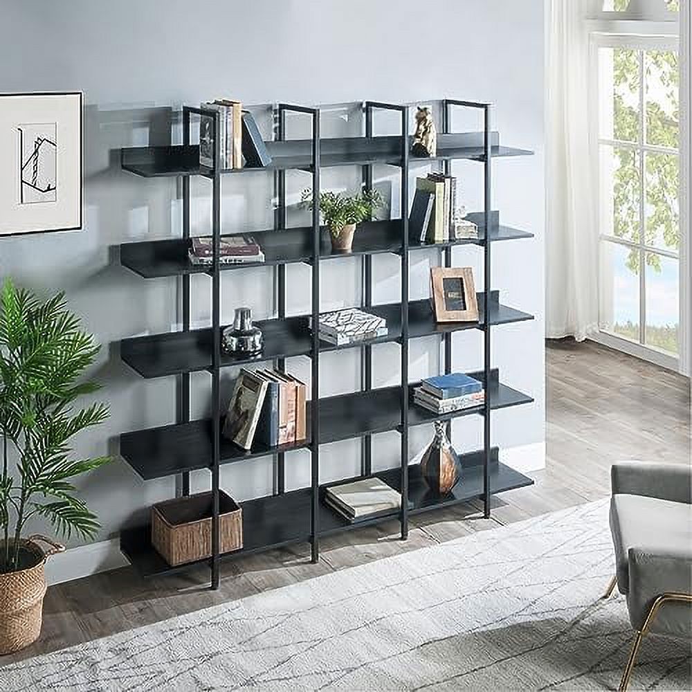 Wood Bookcase and Bookshelves Triple Wide 5-Tiers Large Open Shelves ...
