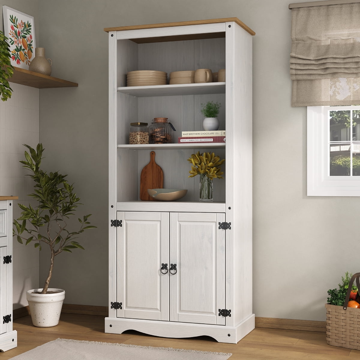 Wood Bookcase Library With Doors Corona Snow | Furniture Dash - Walmart.com