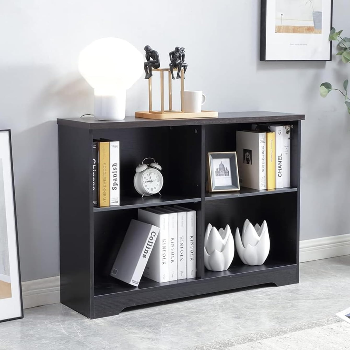 Wood Bookshelf with Open Adjustable Bookshelf, Storage Cabinet with 2 ...