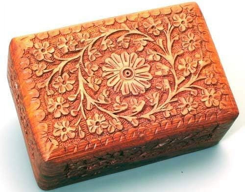 Wood Box Hand Carved on all 5 Sides 4X6 Rectangle - Walmart.com