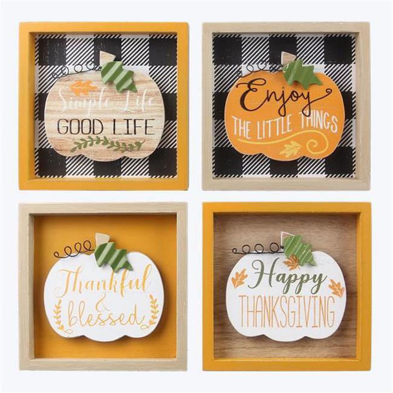 Wood Box Harvest Signs with Pumpkin, Assorted Color - 4 Piece - Walmart.com