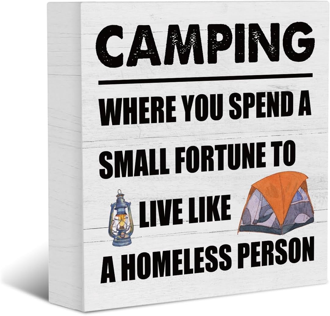 Wood Box Sign 5x5 Inch Camping Decor Wood Block Plaque Box Signs ...