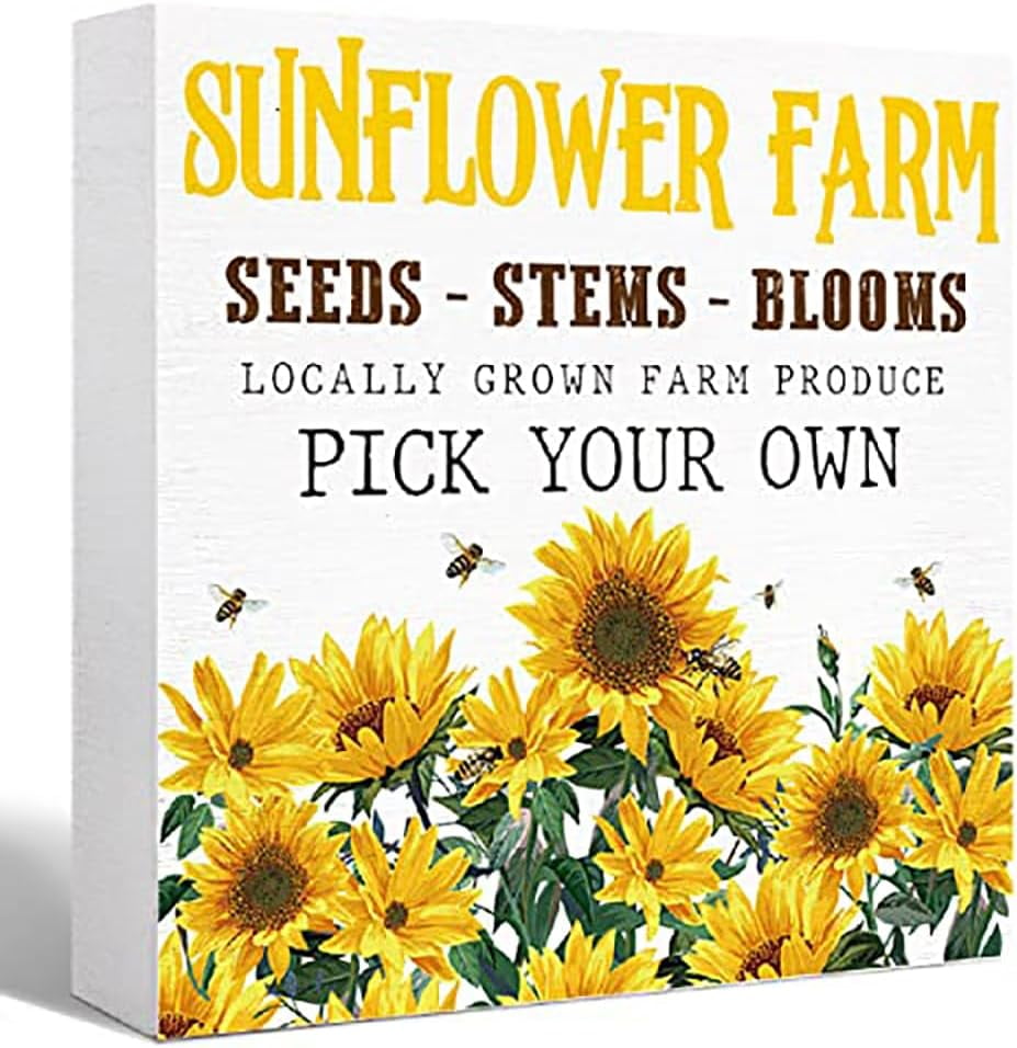Wood Box Sign 5x5 Inch Farm Sunflower Sunflower Farm Market Wooden ...