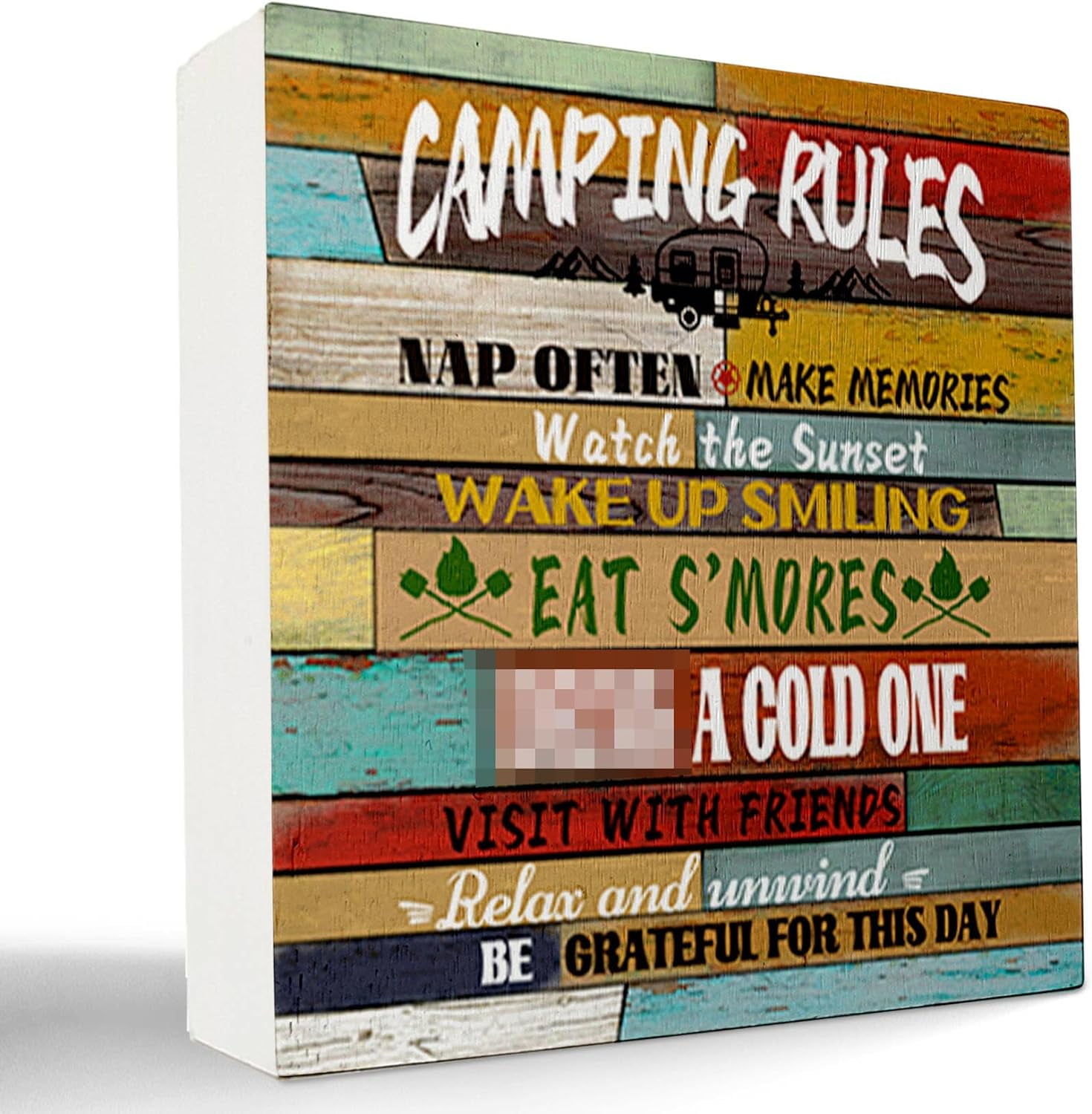 Wood Box Sign 5x5 Inch Farmhouse Camping Rules Wooden Box Sign Desk ...