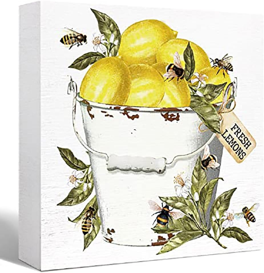 Wood Box Sign 5x5 Inch Fresh Lemons Wood Box Sign Farmshouse Lemons ...