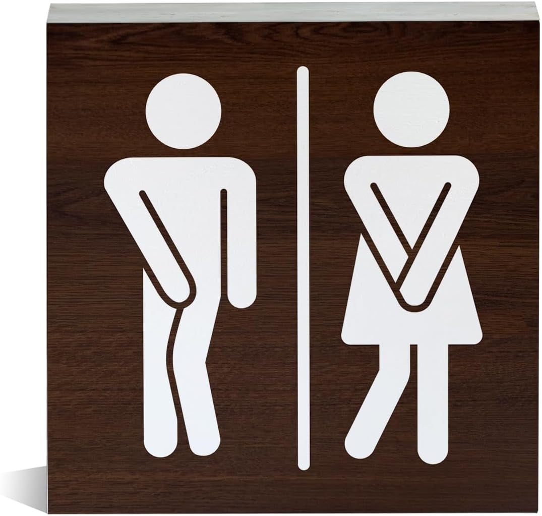 Wood Box Sign 5x5 Inch Funny Bathroom Sign Unisex Bathroom Decor Man ...